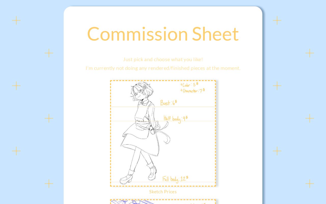 Sunny's commission sheet